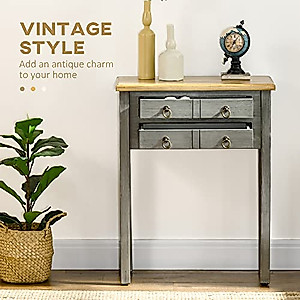 HOMCOM Vintage Console Table Retro Entryway Table with 2 Drawers for Living Room and Hallway - Grey