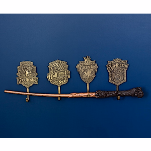 Harry Potter Gold Hogwarts Houses Wall Hooks Storage Rack Organizer, Set of 4 | Freestanding Hat And Coat Rack Wall Mount, Home Decor Room Essentials | Official Wizarding World Gifts And Collectibles