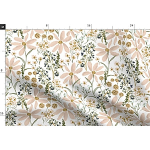 Spoonflower Fabric - Country Floral Watercolor Wildflower Summer Large Daisy Nursery Rustic Printed on Minky Fabric by The Yard - Sewing Baby Blankets Quilt Backing Plush