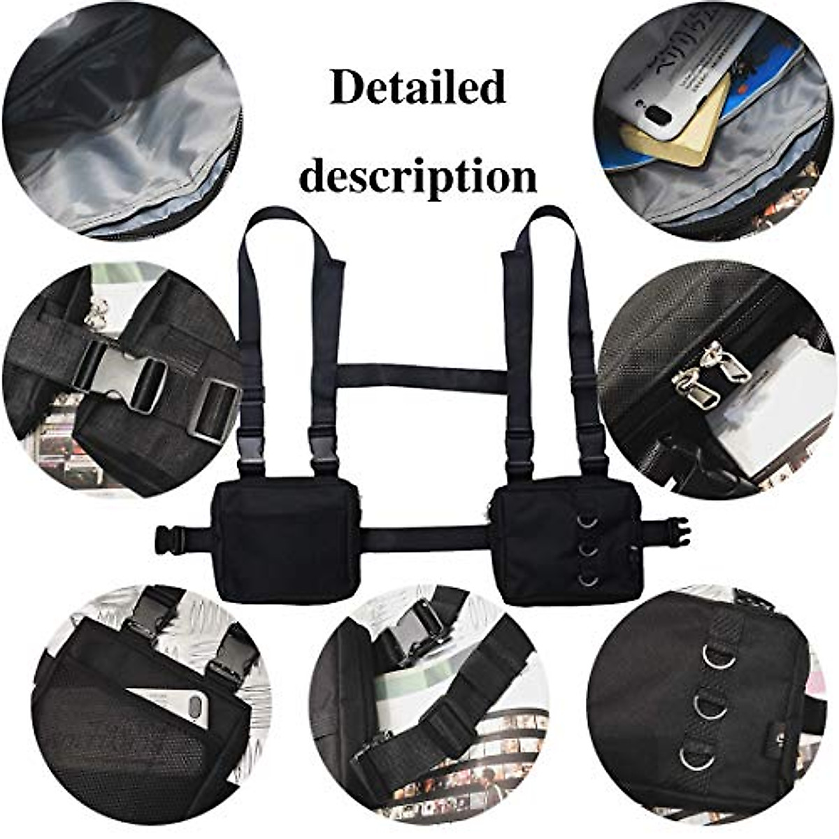 Chest Front Bag Hip Hop Hidden Underarm Strap Waist Packs Bag Adjustable Tactical Shoulder Chest Rig Bag Sport Backpack for Men Women