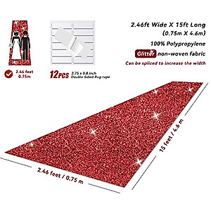 EZLucky Glitter Red Carpet Runner for Party, 2.46X15 ft, 200 GSM Glitter Non-Woven Fabric, Hollywood Red Carpet for Event, Aisle Runner for Wedding Ceremony, Movie Theme Party Decorations