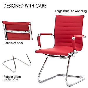 DM Furniture No Wheels Reception Chairs Guest Chair Leather Conference Chairs Back Support Heavy Duty Office Chair, Set of 2 (Deep Red)