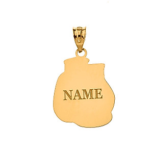 Sports Charm Certified 14k Yellow Gold Personalized Boxing Gloves Pendant with Your Name
