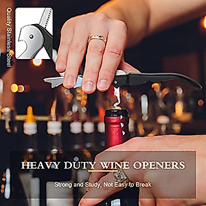 Waiter Corkscrew Wine Openers Heavy Duty Hinges Wine Key Bottle Opener All in One Double Hinged Waiter's Corkscrew with Foil Cutter Wine Tools for Bartenders Servers Sommelier (Black, 60)