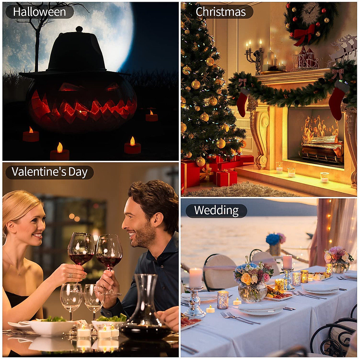 LFSEMINI Tea Lights, 24 Pack Battery Tea Lights Flameless LED Tea Lights Candles Battery Powered Fake Candles 100 Hours for Wedding Party Holidays Home Decoration Outdoor (Warm Yellow)