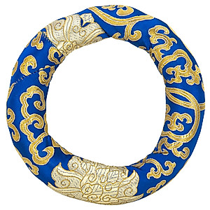 Karma Crafter Silk Brocade Cushion Pillow for Tibetan Singing Bowl Handmade in Nepal Round Cushion for Sound Bowls (7 Inches, Blue)