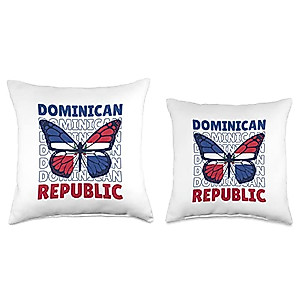 Funny Dominican Republic Gifts Butterfly Dominican Republic Flag Throw Pillow, 18x18, Multicolor