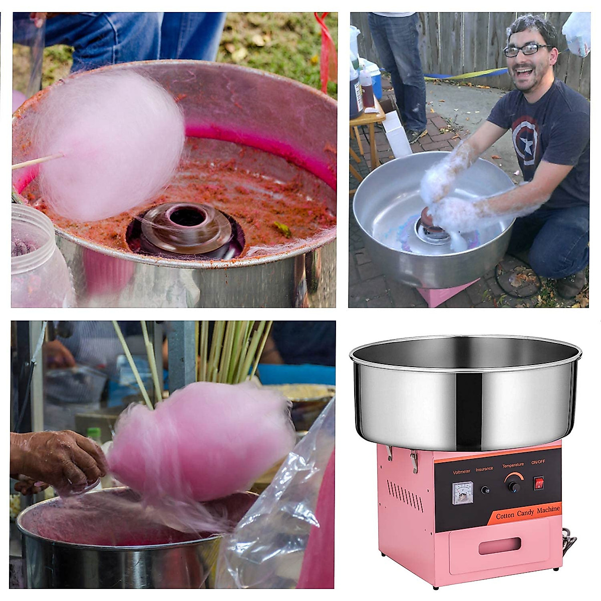 Commercial Cotton Candy Machine Electric Cotton Candy Floss Maker - 110V for the Perfect Party Favor for Birthdays, School function, or Social Events.（Pink） (Without wheels, Pink)