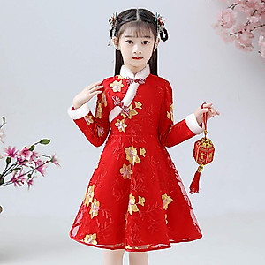 Newborn Baby Girl Clothes, Kid Girl Lunar Chinese New Year Tang Suit Princess Dresses Clothes Toddler Overall Dress Red
