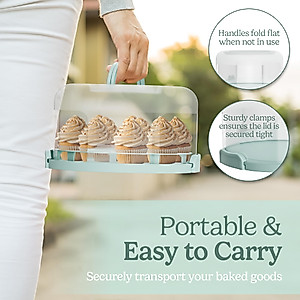 Cake Carrier with Lid and Handle - Multipurpose Cake Stand with Lid for 10” Cake, Pie, Cupcakes - Cake Holder & Lid, Plastic Cake Container, Round Cake Cover for Transport & Storage (Seafoam Green)