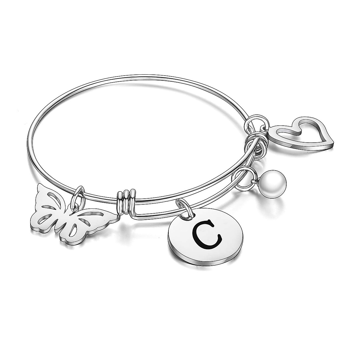 malyunin Initial Bracelet Charm Bracelets Heart Butterfly 26 Letters Alphabet Bracelet for Women Letter Bracelet Personalized Jewelry (C)
