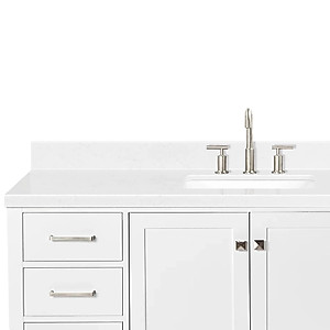 ARIEL Cambridge 60" White Bathroom Vanity, 1.5" Edge Carrara White Quartz Countertop & Splash, Rectangular Sink, 2 Soft Closing Doors, 9 Full Extension Dovetail Drawers, Brushed Nickel