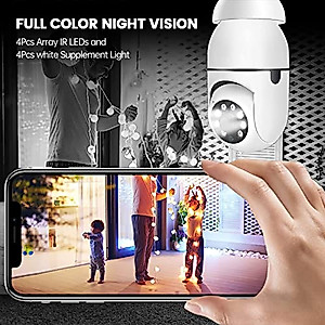Topiacam 2.4Ghz Light Socket Security Cameras Wireless Indoor Outdoor Light Bulb Security Camera,Light Camera Outdoor with Color Night Vision,2-Way Talk, 7/24 Recording,Motion Tracking