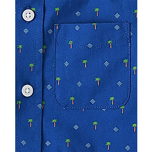 The Children's Place Baby Toddler Boys Short Sleeve Button Down Shirt, Blue Palm Trees, 4T
