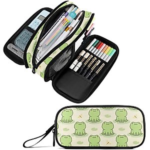 Fustylead Cute Frog Big Capacity Pencil Pen Case, Multi-Purpose Makeup Bag Organizer Storage Pouch for Office College School Hiking Travel