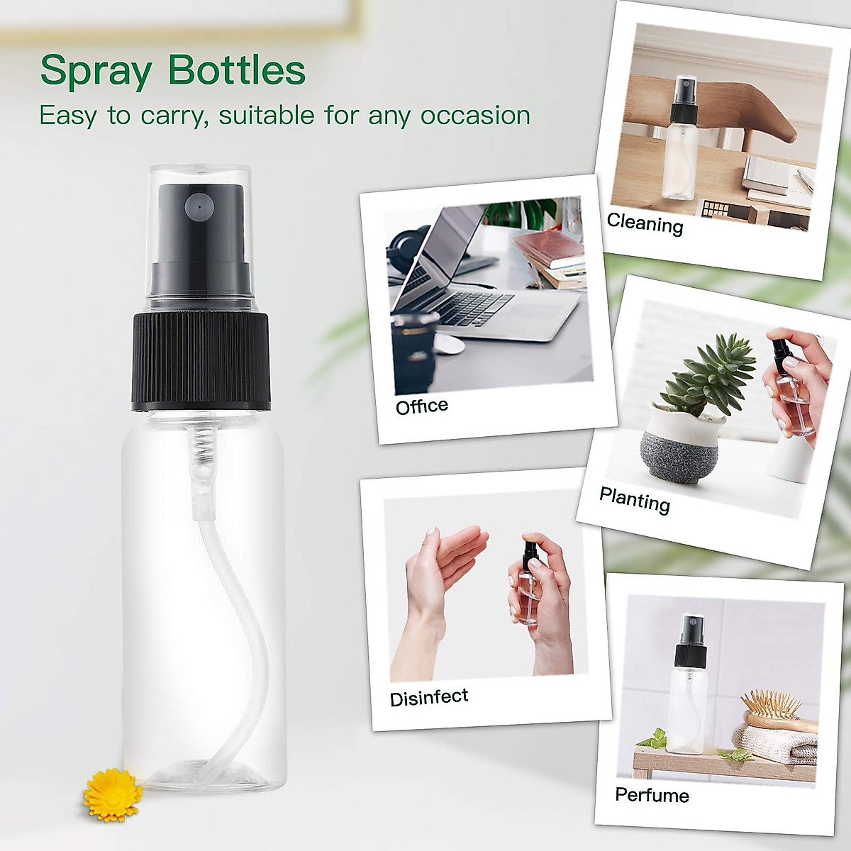 LISAPACK 1oz Small Plastic Spray Bottle (12 Pack) Empty Mini Fine Mist Travel Size Atomizer, Tiny Sprayer for Little Perfume, Water, Cologne, Alcohol, Samples (Clear, 30ml)
