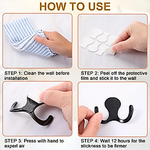 Queekay 16 Pcs Double Prong Coat Hooks Heavy Duty Hooks Adhesive Towel Hooks Wall Hook Wall Coat Hanger Robe Hooks Utility Hooks for Coat Scarf Bag Key (Black)