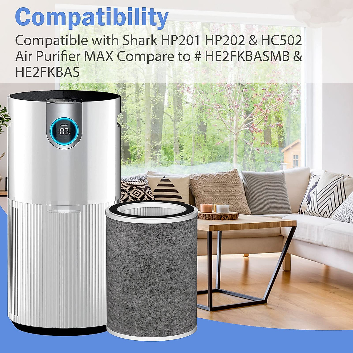 HP201 HEPA Replacement Filter Compatible with Shark HP201 HP202 HP301 HP302 UA205 AP1000 HC501 HC502 Air Cleaner Purifier MAX, Compare to # HE2FKBASMB & HE2FKBAS 2 Pack
