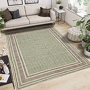 Casavani Hand Block Printed Cotton Dhurrie Geometric Green & Brown Area Rug Doormat Floor Rug Indoor Area Rugs for Bedroom Living Room Laundry Room 6x6 Feet Square