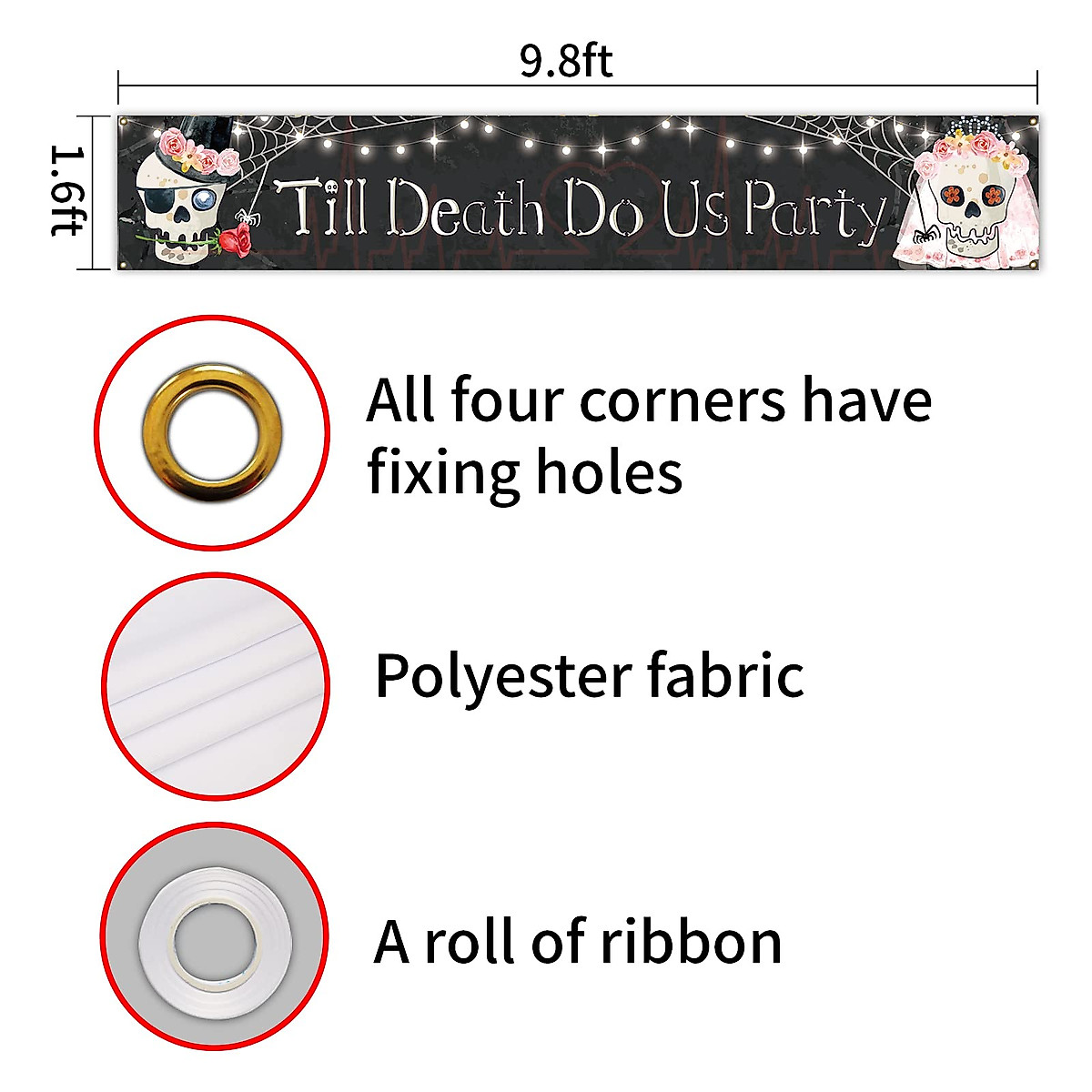 MELTELOT Large Halloween Till Death Do Us Part Banner,Skull Mr and Mrs Anniversary Valentines Birthday Party Decorations,Spooky Engagement Wedding Bridal Shower Lawn Sign Yard Sign Banner Backdrop