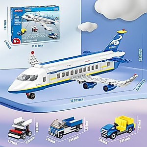 WINGIFT 491 Piece City Passenger Airplane Building Set, 6 IN1 Airplane Bricks Toy-Airbus, Creative Building Projects with Shuttle Bus, Baggage Truck, Top STEM Toy for Boy and Girl Ages 6 7 8+