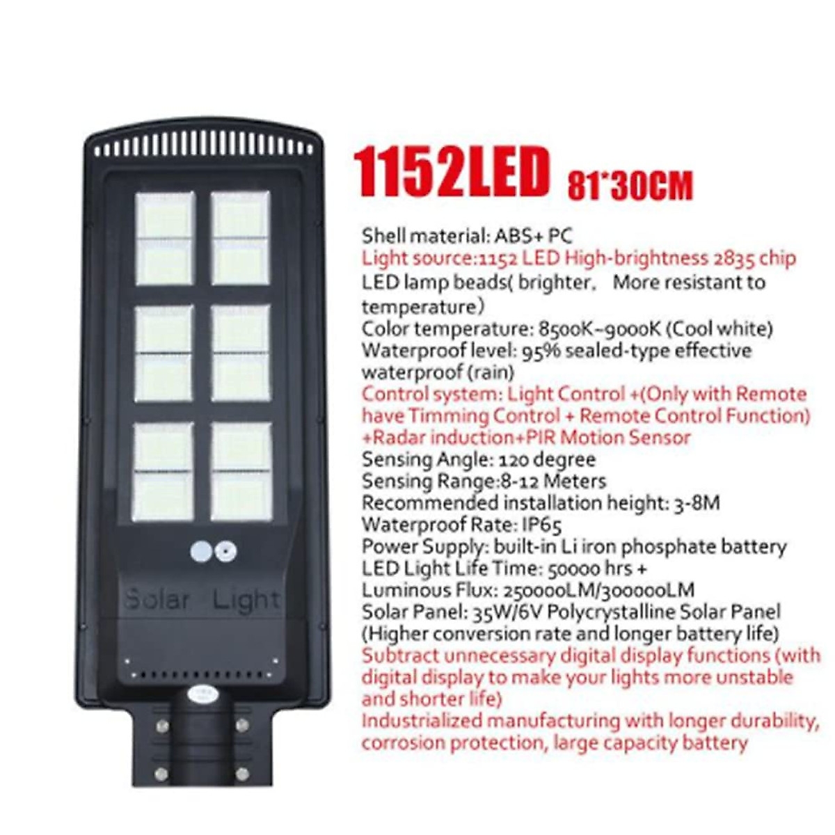 SISHUINIANHUA 3500W 4000W LED Solar Street Light PIR Motion Sensor Lamp with Remote Controller for Outdoor Garden Patio Street Lighting,Black,4000w