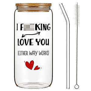 Romantic Gifts for Her, Him - Valentines Day Gift for Girlfriend Boyfriend Wife Husband Couples, Funny Present for Anniversary Birthday Christmas, I Love You Gift for Women Men, 16oz Glass Coffee Cups