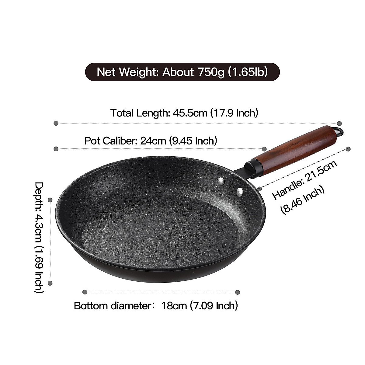 MAXCOOK Non Stick Frying Pan 9 inch Small Nonstick Skillet Induction Gas Cooktops Wooden Handle