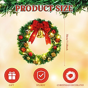Datanly Christmas Car Wreath Decorative LED Lighted Car Wreath Bell Red Bow Wreath Christmas Decorations for Car Truck SUV Mounting Equipment, 11.8 Inches