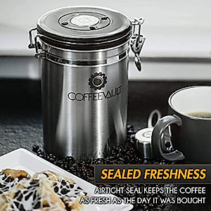Coffee Canister for Ground Coffee with Scoop, 22oz CoffeeVault Coffee Container for Ground Coffee and Coffee Bean Storage, Coffee Storage Airtight Canister with CO2 Valve to Keep Coffee Fresh