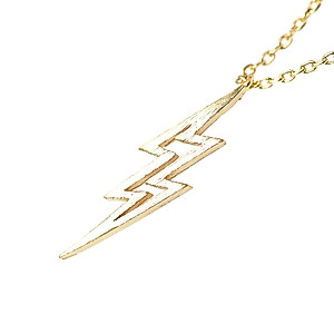 Spinningdaisy Handcrafted Brushed Metal Lightning Bolt Necklace Gold