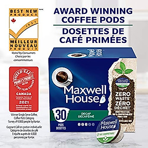 Maxwell House Decaf Coffee 100% Compostable Pods, 30 Keurig Pods, {Imported from Canada}
