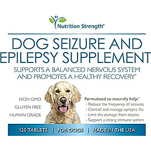 Nutrition Strength Dog Seizure Support, Supplement for Epilepsy in Dogs, with Organic Valerian Root, Chamomile and Blue Vervain, Plus L-Tryptophan Dog Stress and Anxiety Aid, 120 Chewable Tablets