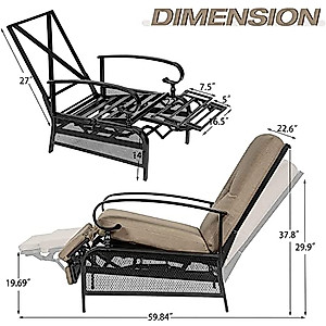 Omelaza Outdoor Adjustable Lounge Chair Patio Metal Relaxing Recliner Sofa Chair with Removable Cushions - Support 300lbs (Brown)