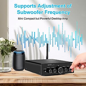 Daakro Stereo Audio Receiver Amplifier,100W Bluetooth 5.0 Mini Hi-Fi Audio Amp,2.1 Channel Amplifier Receiver with Bass and Treble Control for Home Outdoor Speakers/Subwoofer (with Power Supply)