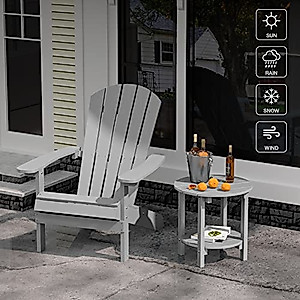 YEFU Adirondack Chair 3-Piece Set （Grey with 2 Oversized Plastic Adirondack Chair with Cup-Holder + an Outdoor Double Outdoor Side Table