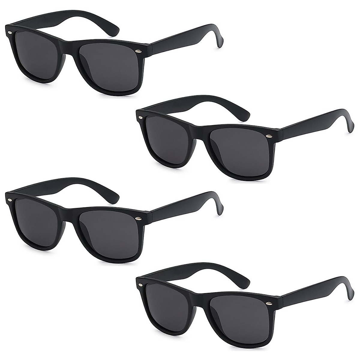 Got Shades WHOLESALE UNISEX 80'S RETRO STYLE TRENDY SUNGLASSES - 4 PACK (Matte Black | Smoke Lenses, 52)