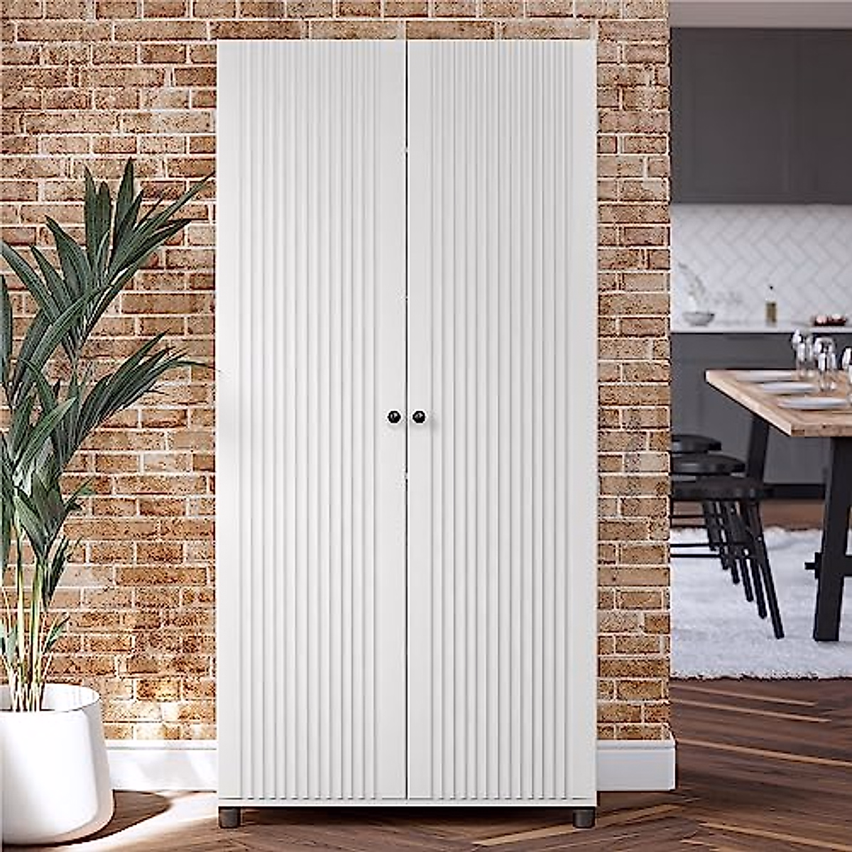 SystemBuild Evolution Kendall Fluted 36" Wide 2 Door Storage Cabinet, White