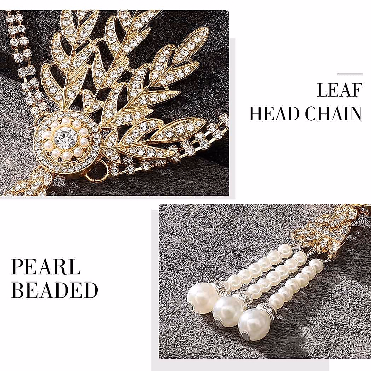 GORTIN 1920's Flapper Headband Leaf Rhiestones Headpiece Pearl Tassel Bride Wedding Headdress Head Bands Bridal Flapper Hair Accessories Head Chain for Women and Girls (Gold)