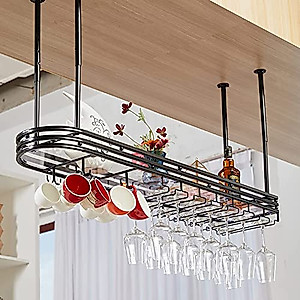 Ceiling Glass Rack Ceiling Hanging Rack,Adjustable Height,Metal Holder Stemare Goblets,for Bars Restaurants Kitchens,Can Bear 100KG