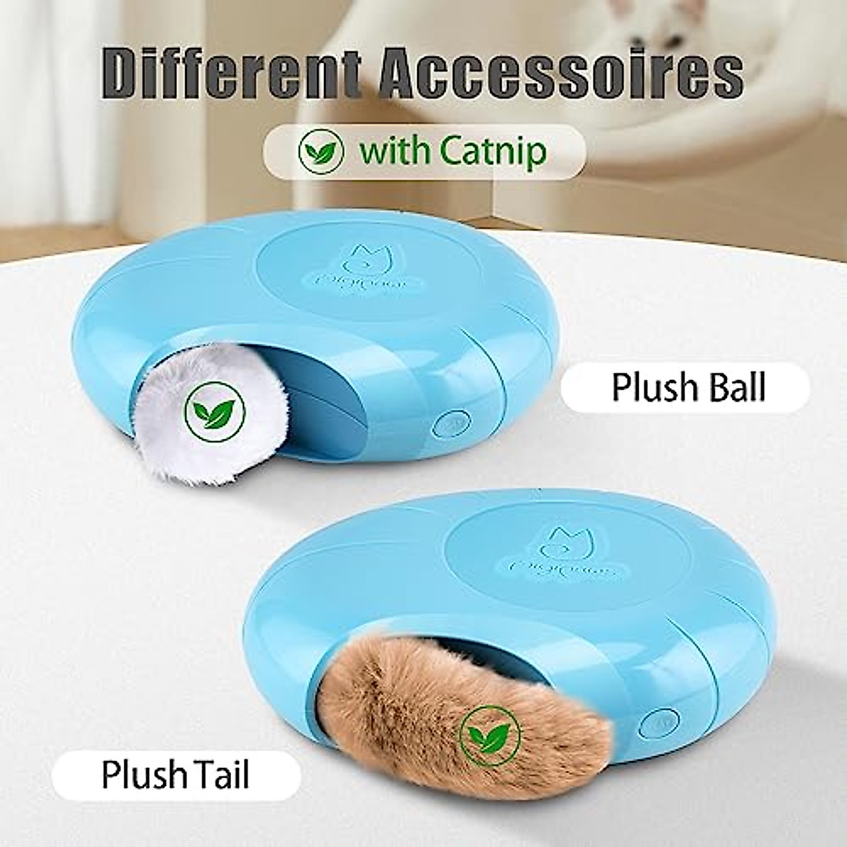 Migipaws Cat Toys Interactive Fluffy Ball Squeak Hide and Seek in a Mice Hole Smart Kitten Teaser Automatic Timer On Off Plush Fur Tail Refill