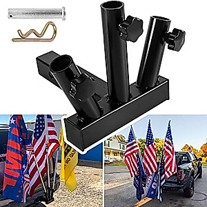Universal Hitch Mount 3 Flag Pole Holder for Jeep SUV RV Pickup Car Truck Camper Trailer with Standard 2 inch Hitch Receivers Bracket with Anti-Wobble Screw (Black 3 Flagpoles)