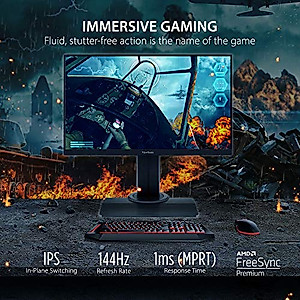 ViewSonic XG2405 24 Inch 1080p 1ms 144Hz IPS Gaming Monitor with FreeSync Premium, Eye Care, Advanced Ergonomics, HDMI and DP for Esports