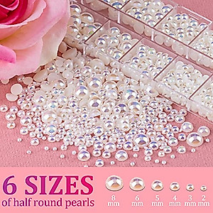 3800 Pcs 3 Boxes Flat Back Pearls Kits Flatback Colorful AB+White AB+Beige AB Half Round Pearls with Pickup Pencil and Tweezer for Home DIY and Professional Nail Art, Face Makeup and Craft