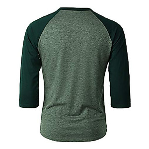 H2H Mens Casual Slim Fit Raglan Baseball Three-Quarter Sleeve Henley T-Shirts HEATHERGREEN US M/Asia L (CMTTS0229)