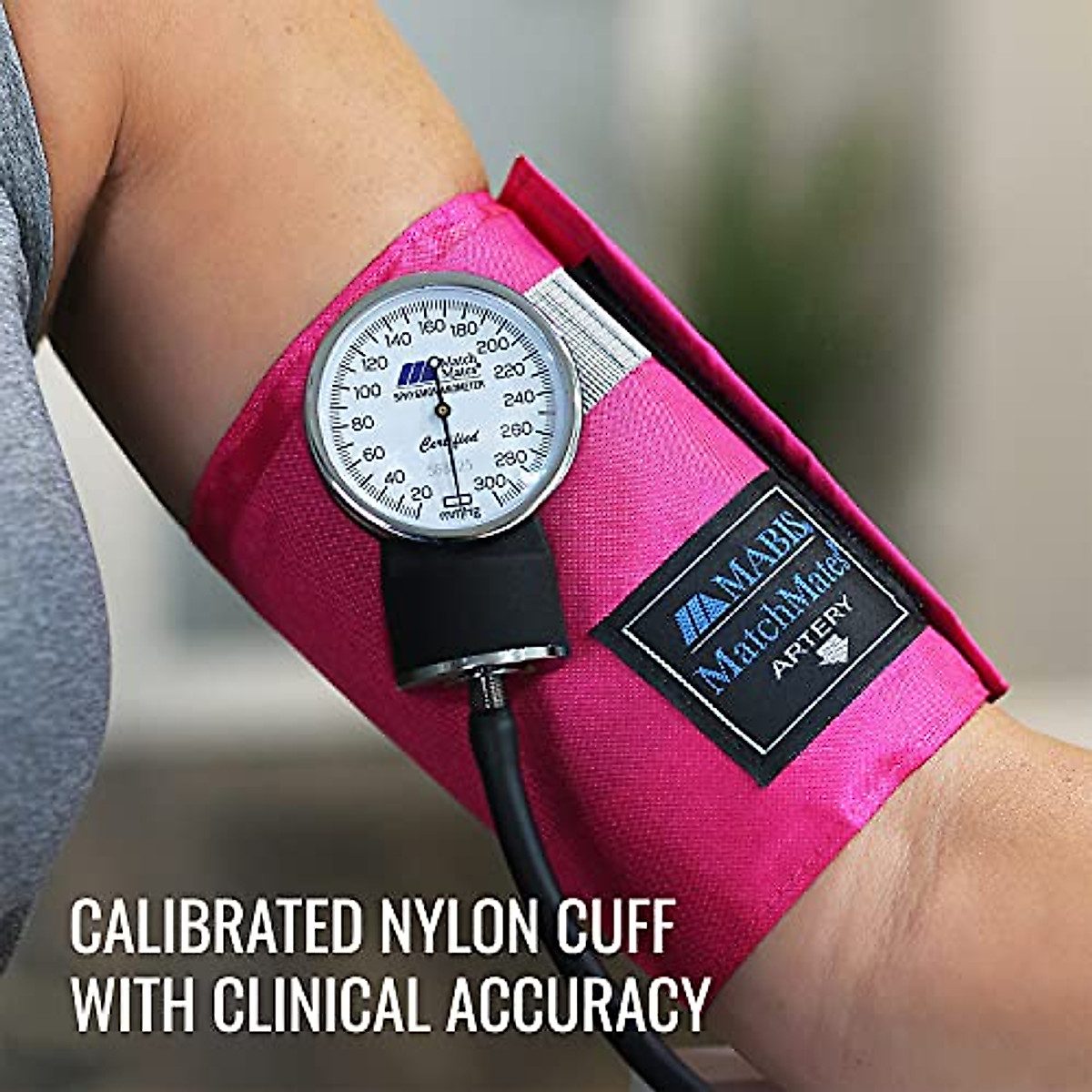 MABIS MatchMates Aneroid Sphygmomanometer and Dual Head Stethoscope Combination Home Blood Pressure Kit with Calibrated Nylon Cuff, Professional Quality, Carrying Case, Magenta
