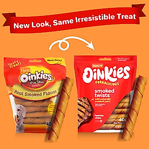 Hartz Oinkies Porkalicious Smoked Pig Skin Twists Dog Treats, 40 Count