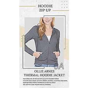 OLLIE ARNES Women's Thermal Long Zip Up Hoodie Jacket Sweatshirt Charcoal L