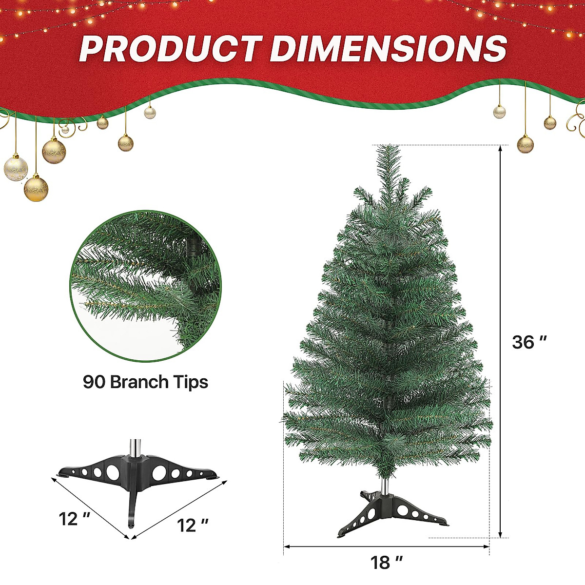 Magshion Artificial Christmas Tree, 3Ft Full Christmas Tree with 90 PVC Branch Tips, Green Christmas Tree for Home Party Decor, Easy Assemble Xmas Tree for Outdoor