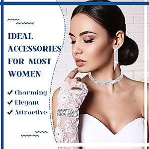 Meanplan Silver Bling Clutch Purse Rhinestone Jewelry Set 4 Pieces Crystal Dangle Fringe Earrings Bridal Wedding Choker Necklace Bracelet and Evening Clutch Bag for Women Girls (Cute Style)